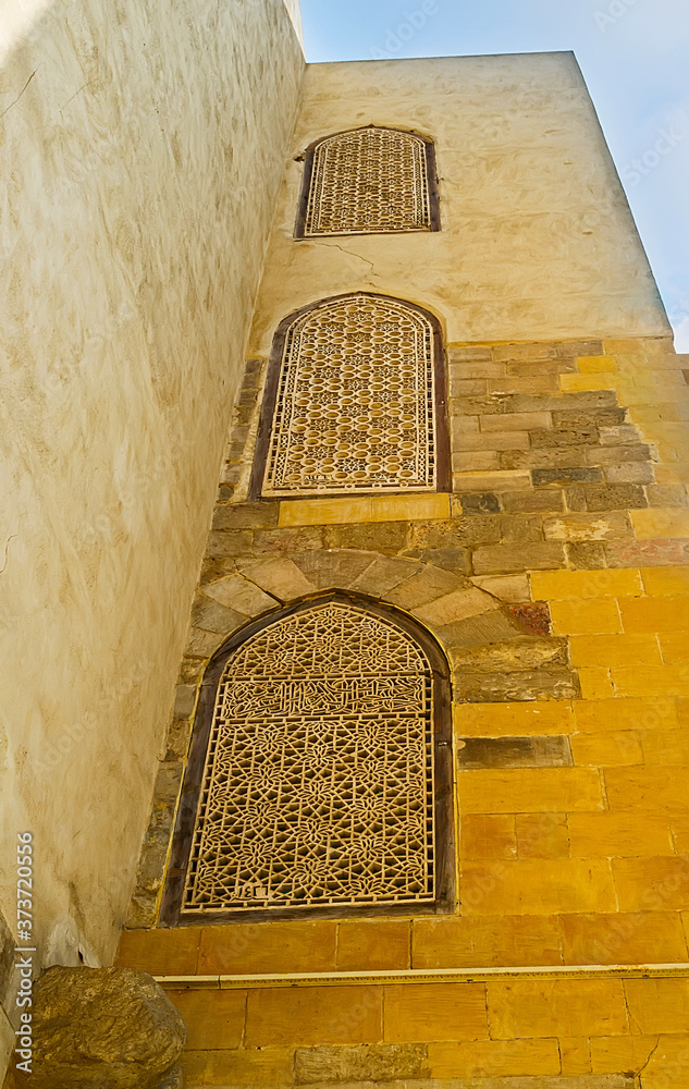The arabic screens on windows of Qalawun Complex, Cairo, Egypt Stock ...