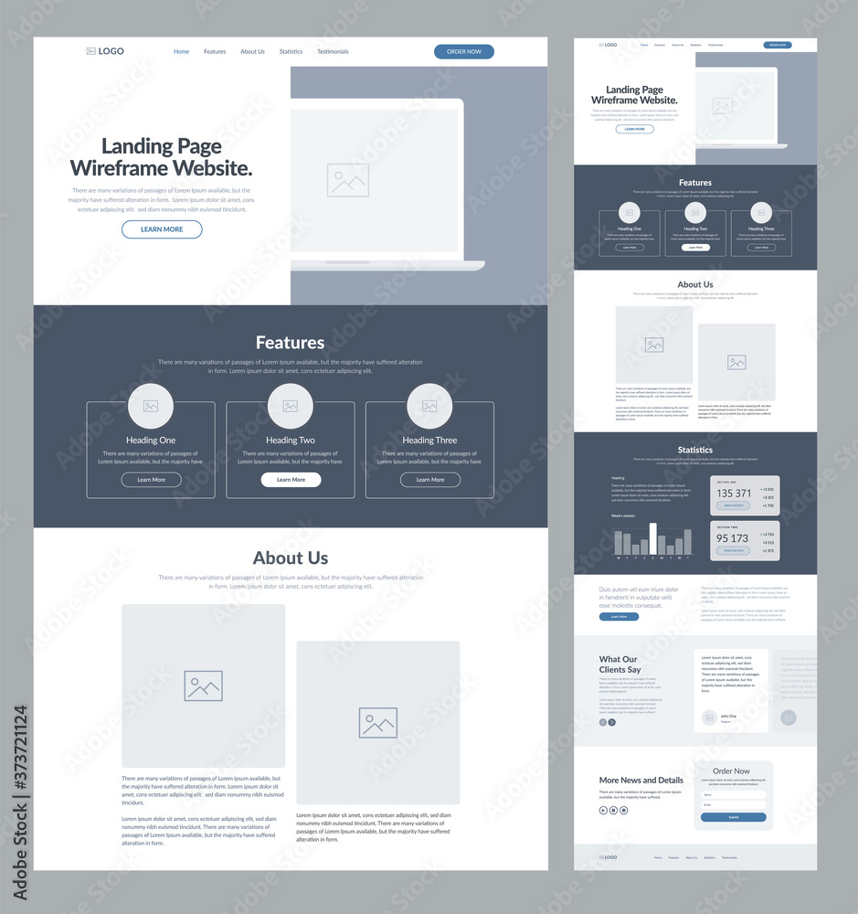 Landing page wireframe site design for business. One page web site ...