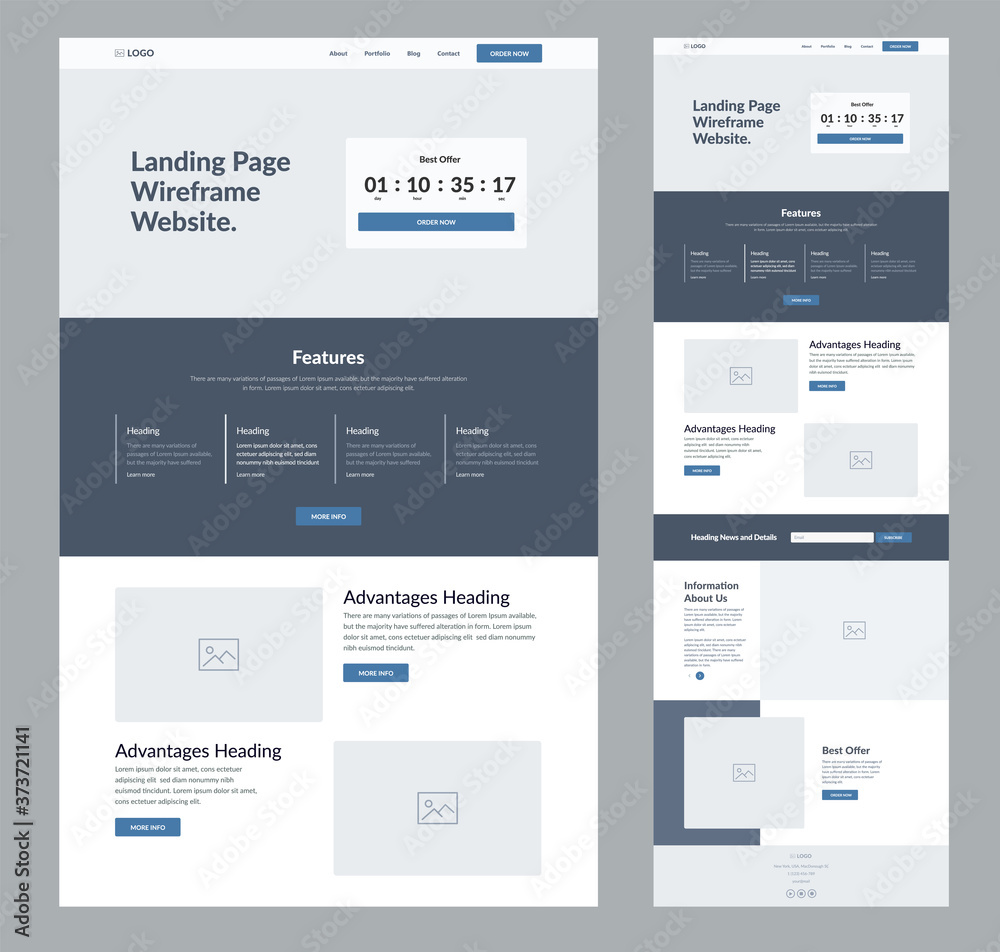 Website landing page wireframe design for business. One page site ...