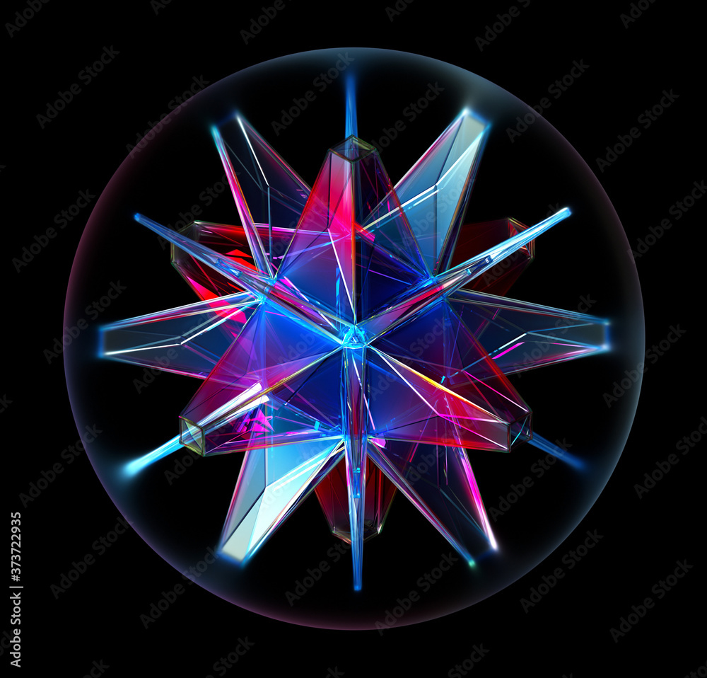 3d render of abstract art 3d ball with surreal alien energy crystal ...