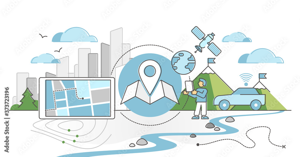 Navigation GPS for location routing with satellite signal outline ...