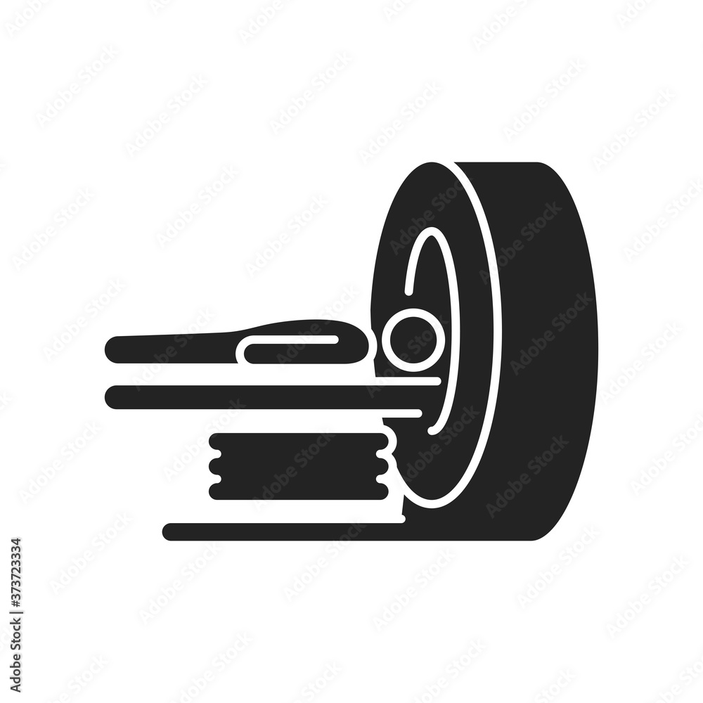 MRI machine scan device in hospital glyph black icon. Health care ...