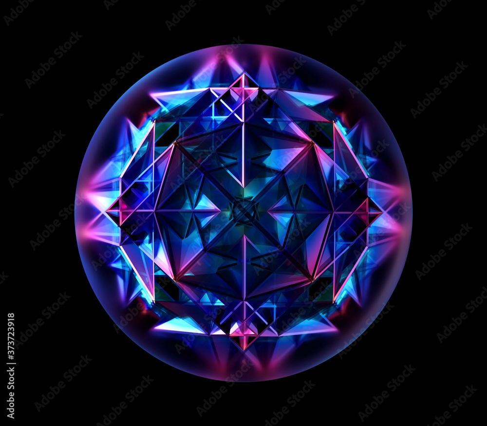 3d render of abstract art of surreal 3d glass ball with fractal ...