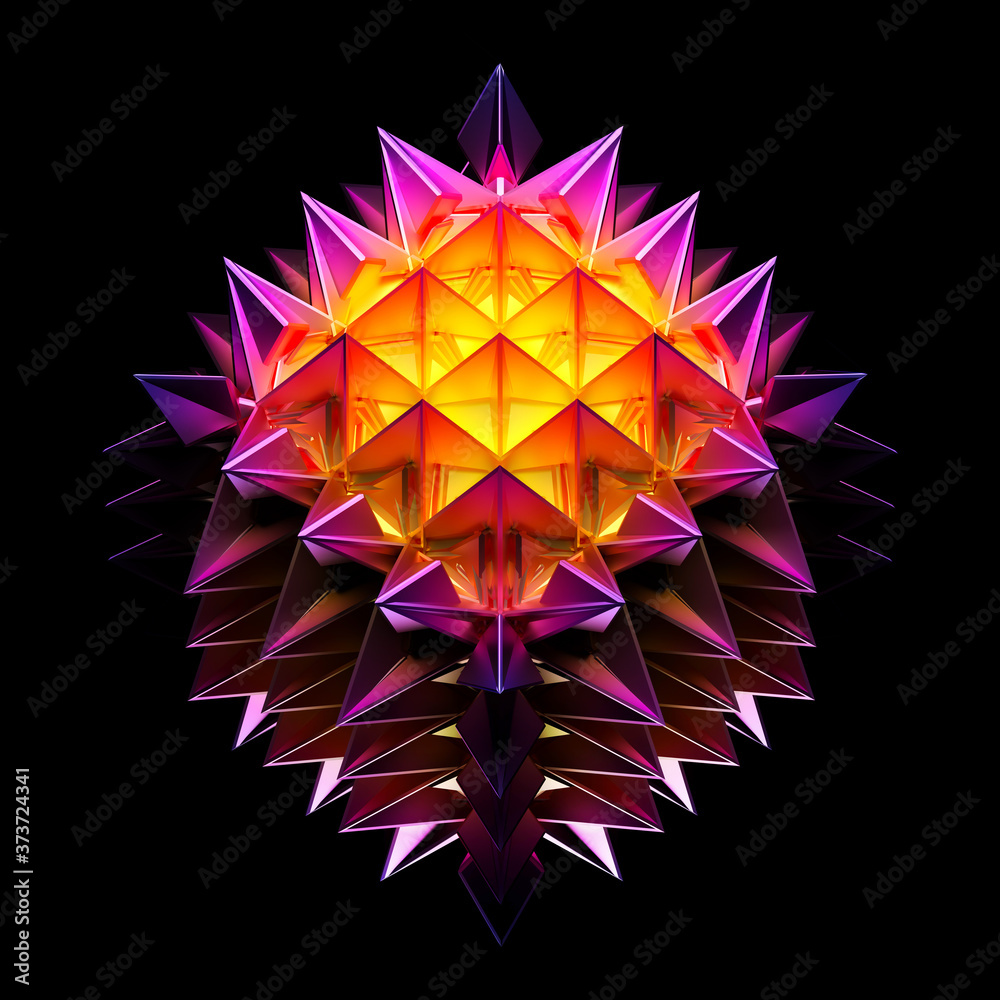 3d render of abstract art with surreal alien flower in fractal cubical ...