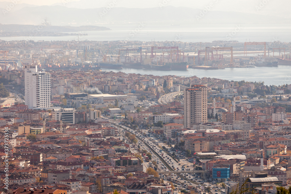 The Tuzla district of Istanbul has a lot of cranes to build ships and ...