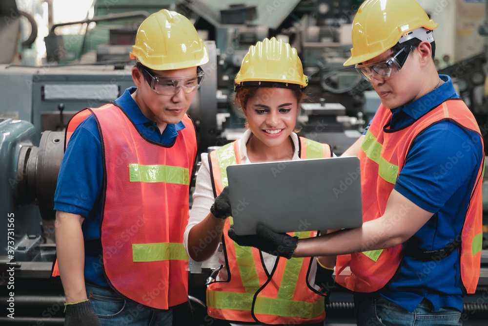 Group of creative asian technician engineer and engineer woman dark ...