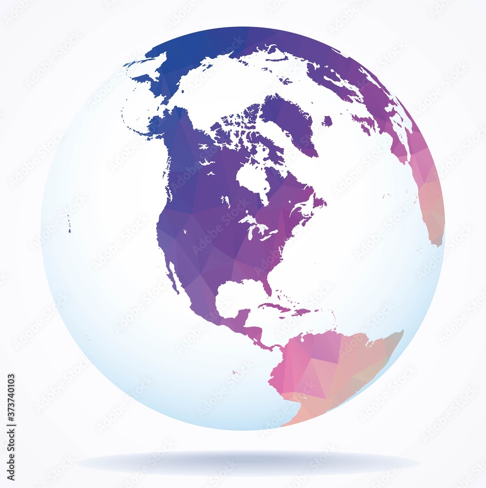 Polygonal earth hemispheres with continents, realistic world map in ...