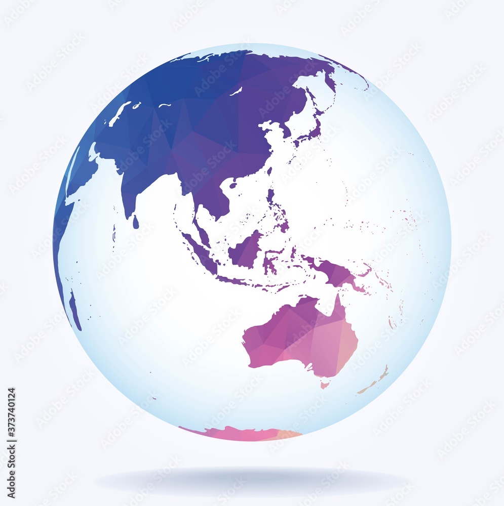 Polygonal earth hemispheres with continents, realistic world map in ...