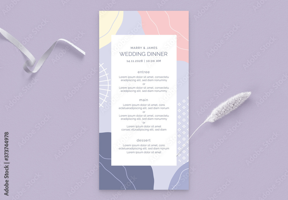 Thin Menu Card Layout with Pastel Colors Stock Template | Adobe Stock