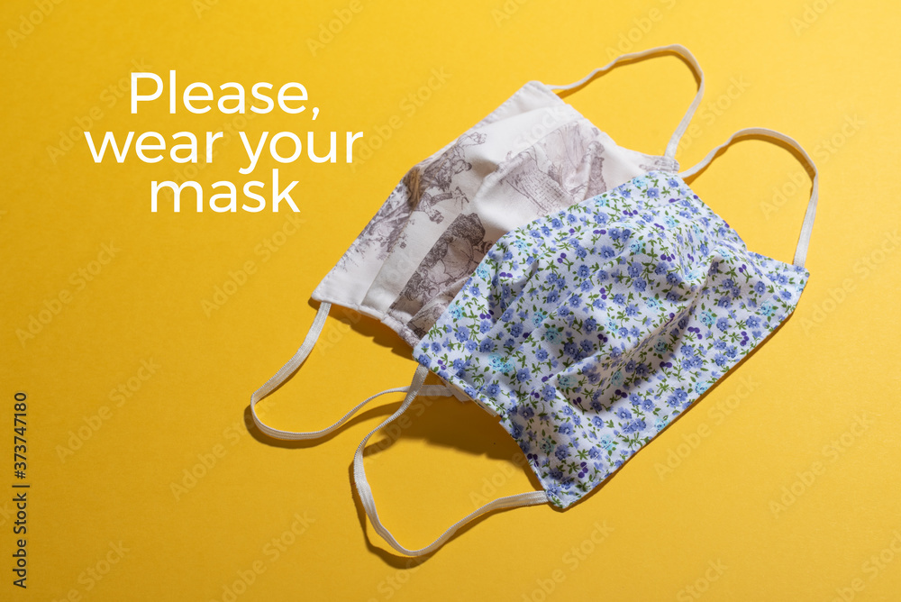 Please, wear your mask poster for warning at entrance door. Two floral ...