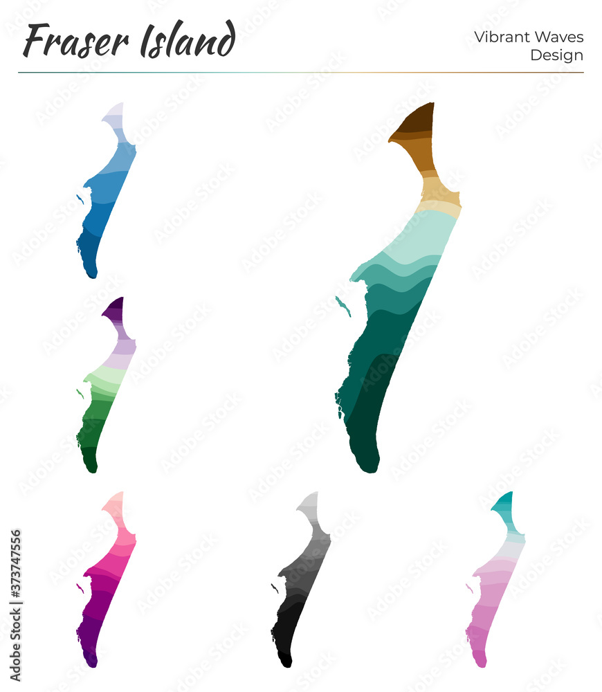 Set of vector maps of Fraser Island. Vibrant waves design. Bright map ...