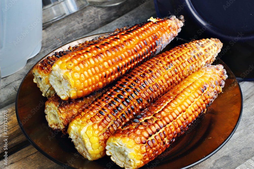 Milho assado na brasa no nordeste do Brasil Stock Photo | Adobe Stock