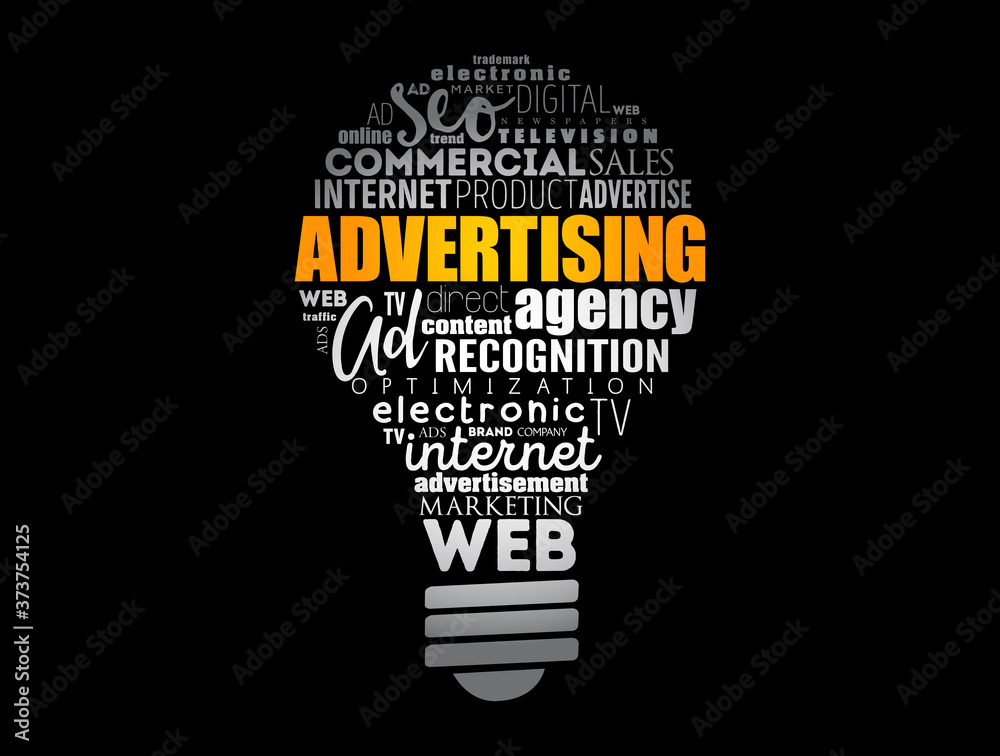 ADVERTISING light bulb word cloud, business concept background Stock ...