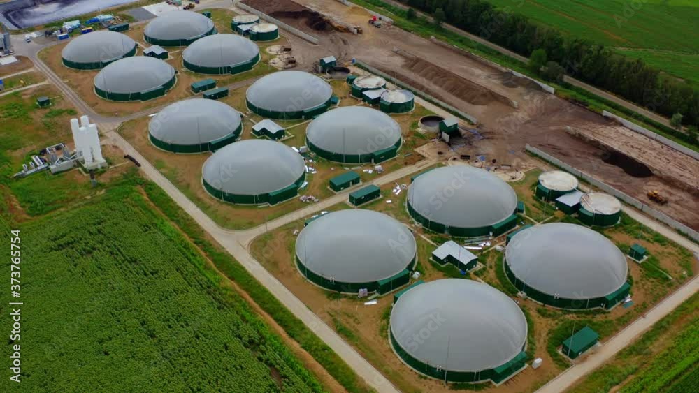 Modern biofuel factory. Aerial view on biofuel plant. Ecological ...