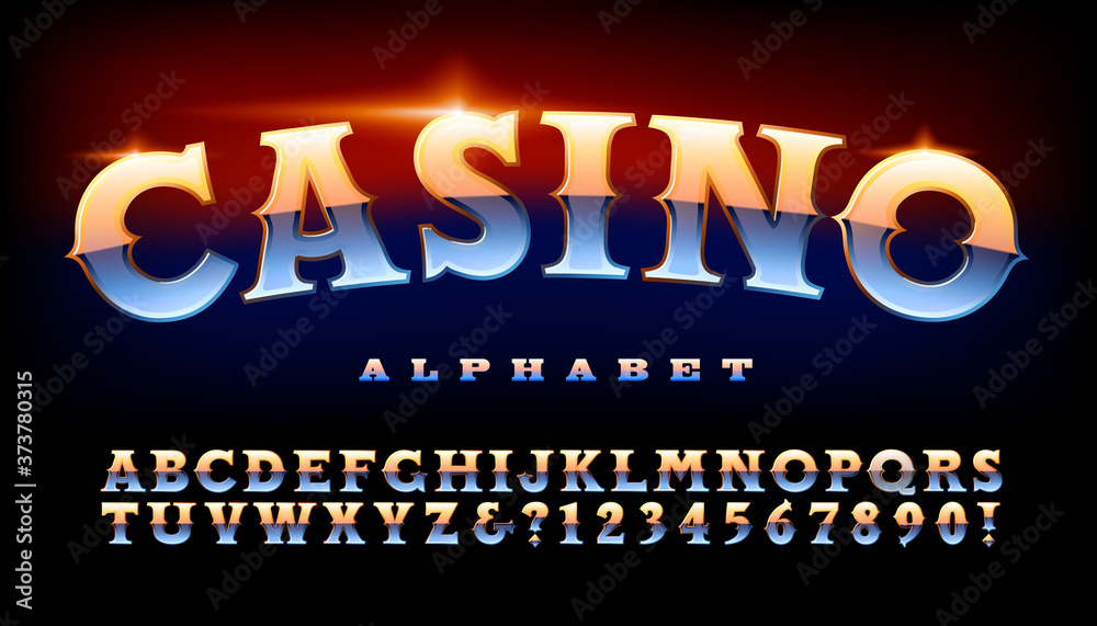Casino alphabet: Shiny metallic lettering with an old west frontier ...