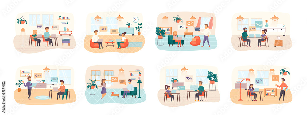 Software testing bundle of scenes with flat people characters ...