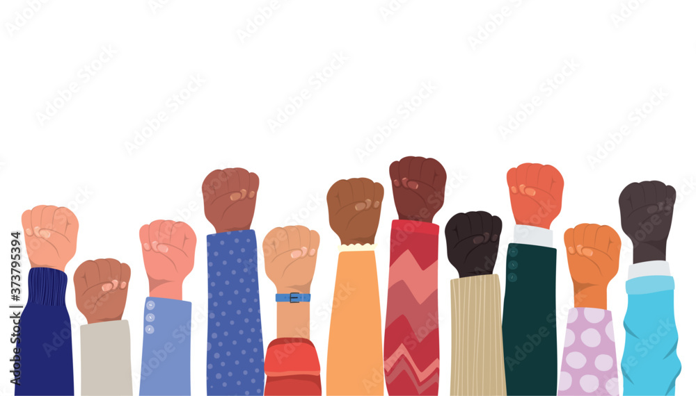 fist sign with hands of different types of skins design, diversity ...