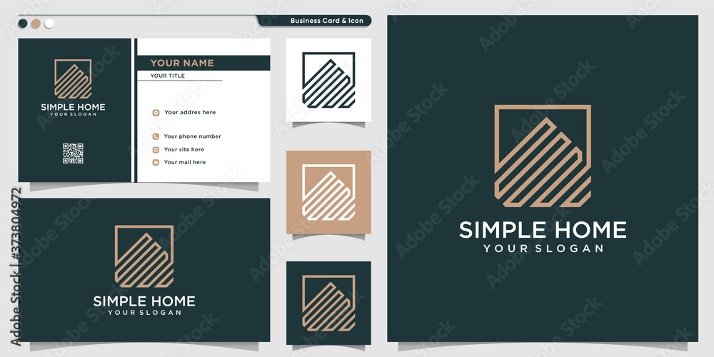 Home logo with simple line art style and business card design template ...