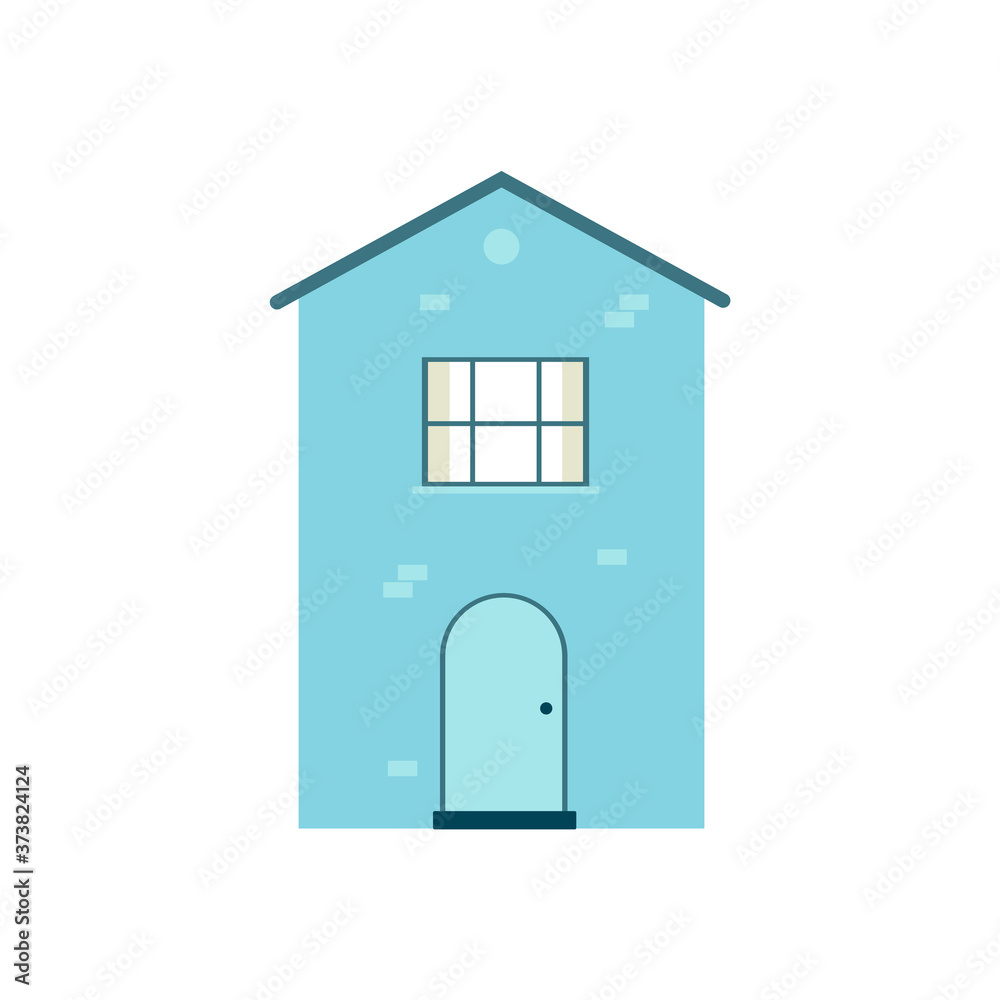 Light blue two story house in flat cartoon style isolated on white ...