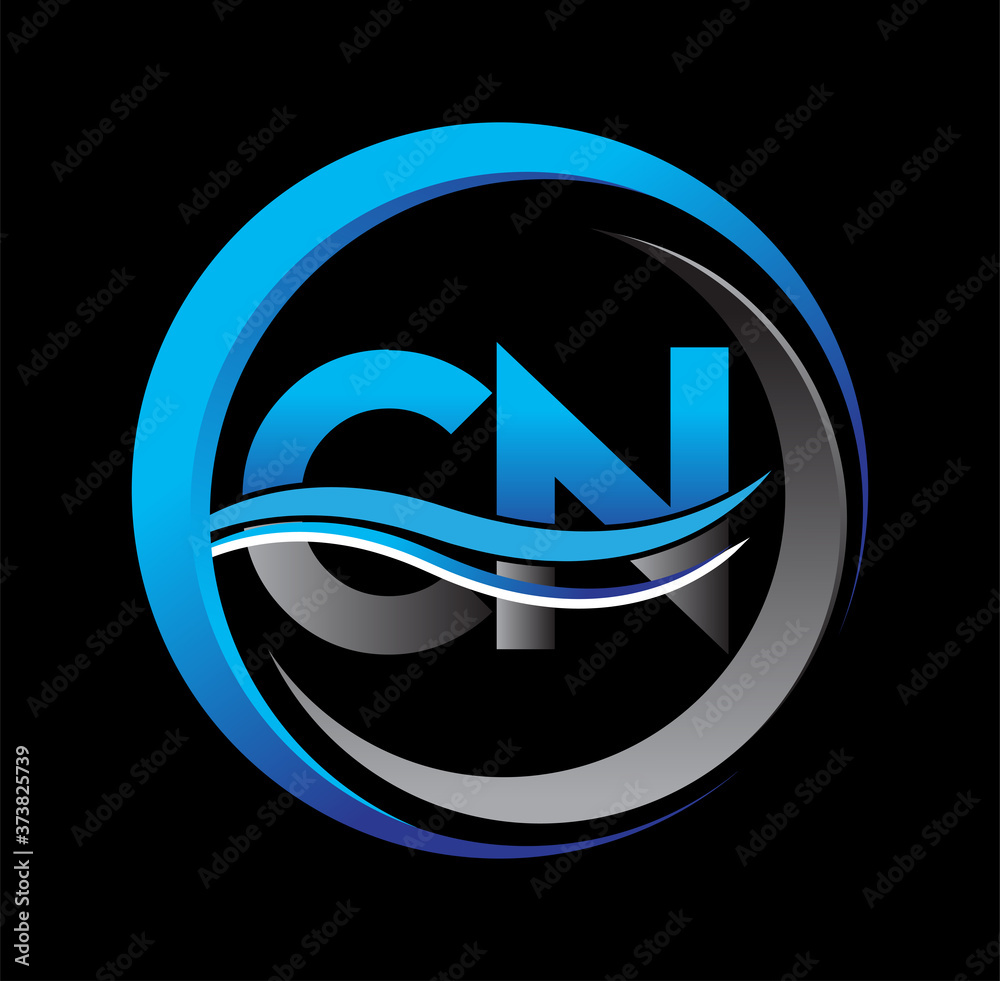 initial letter logo CN company name blue and grey color on circle and ...