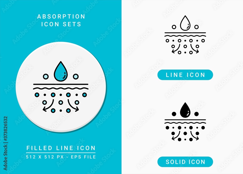 Absorption icons set vector illustration with solid icon line style ...