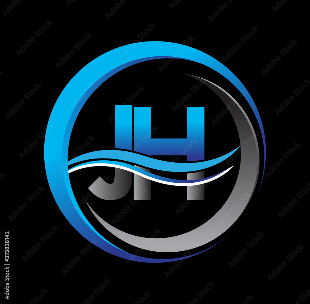 initial letter logo JH company name blue and grey color on circle and ...