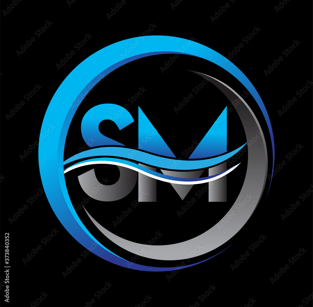 initial letter logo SM company name blue and grey color on circle and ...