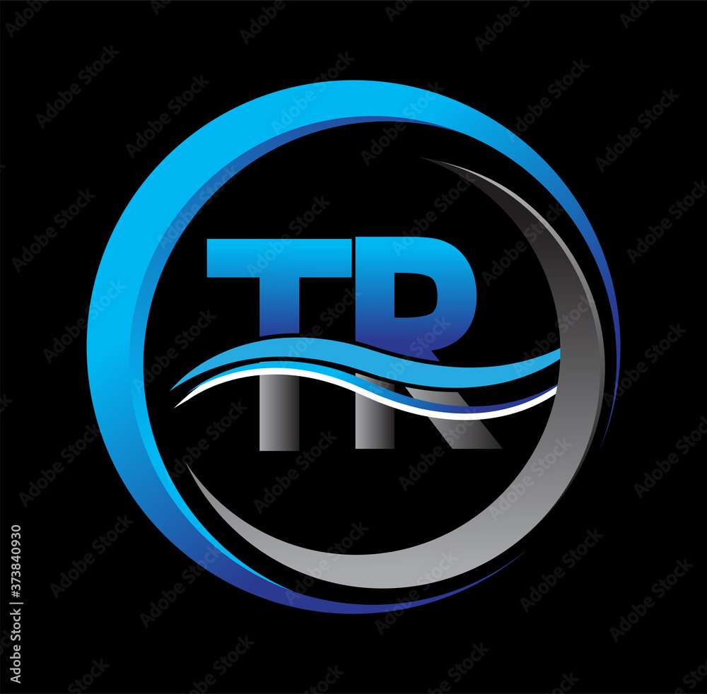 initial letter logo TR company name blue and grey color on circle and ...