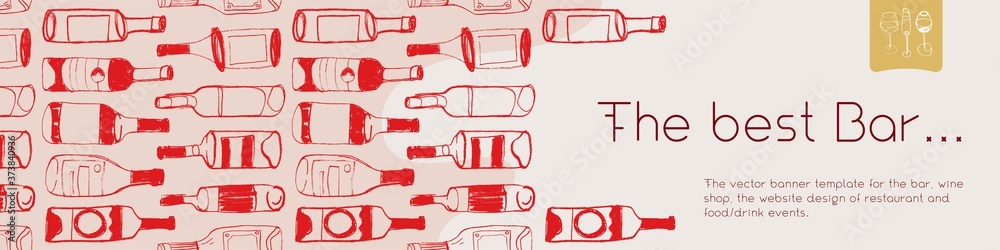 The Best Bar vector banner. Bottles pattern for alcohol bar. Vivid ...