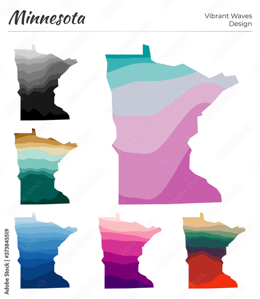 Set of vector maps of Minnesota. Vibrant waves design. Bright map of us ...