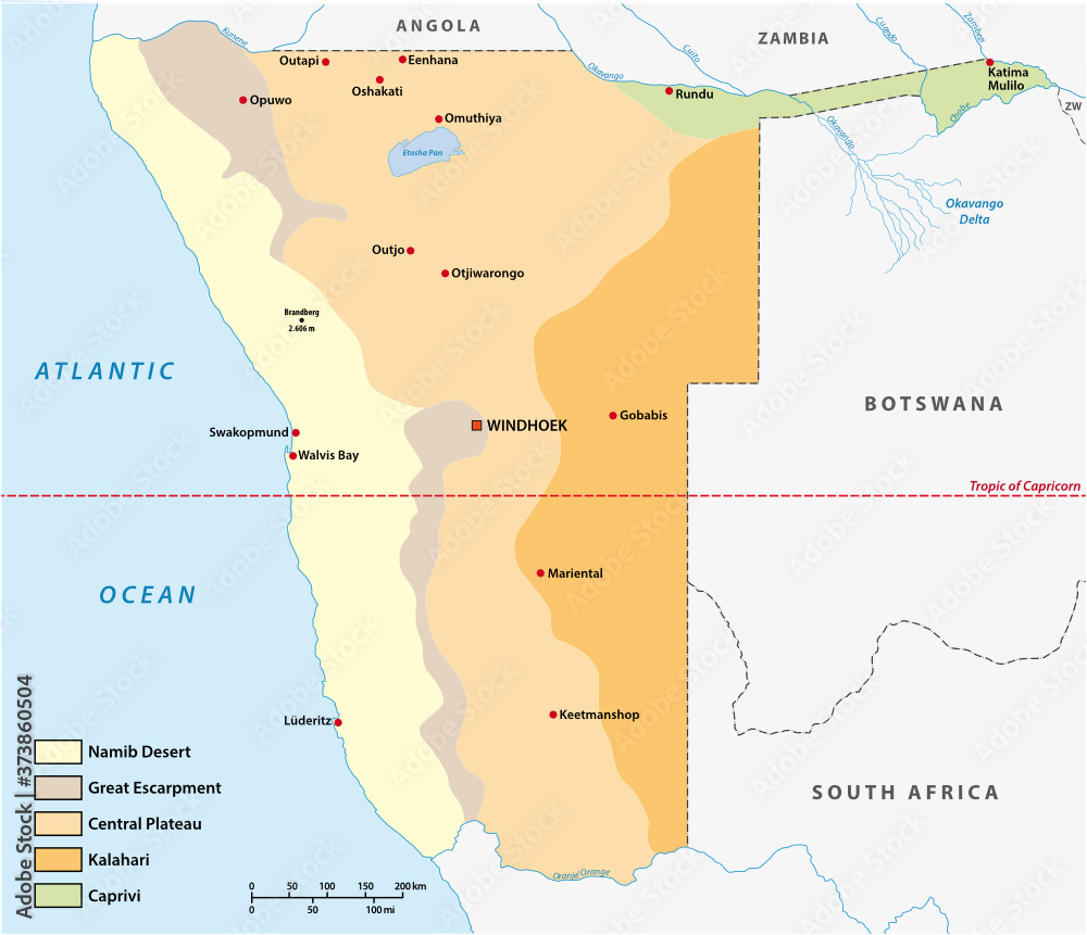 Geographical vector map of the five natural areas of Namibia Stock ...