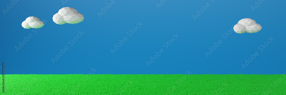 Grass Field and sky.Old video game. retro style Background.3D Render ...