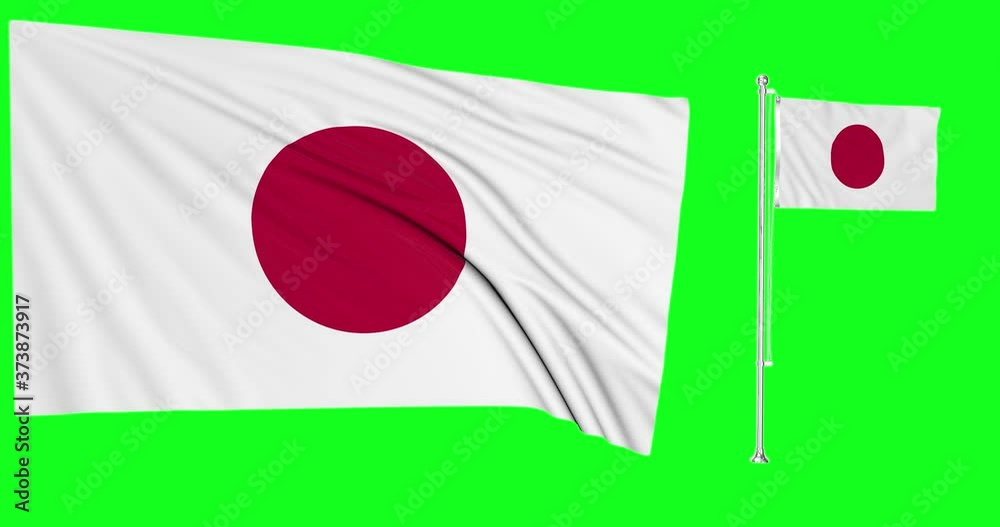 Green screen hiper realistic loop of Japan two flags waving in the wind ...