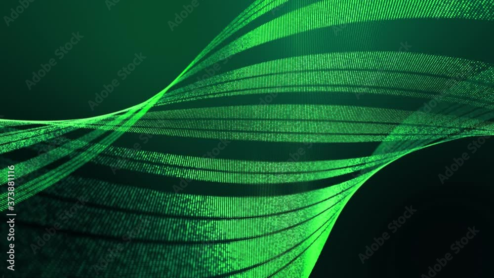 4k looped abstract green background of glow particles form lines ...