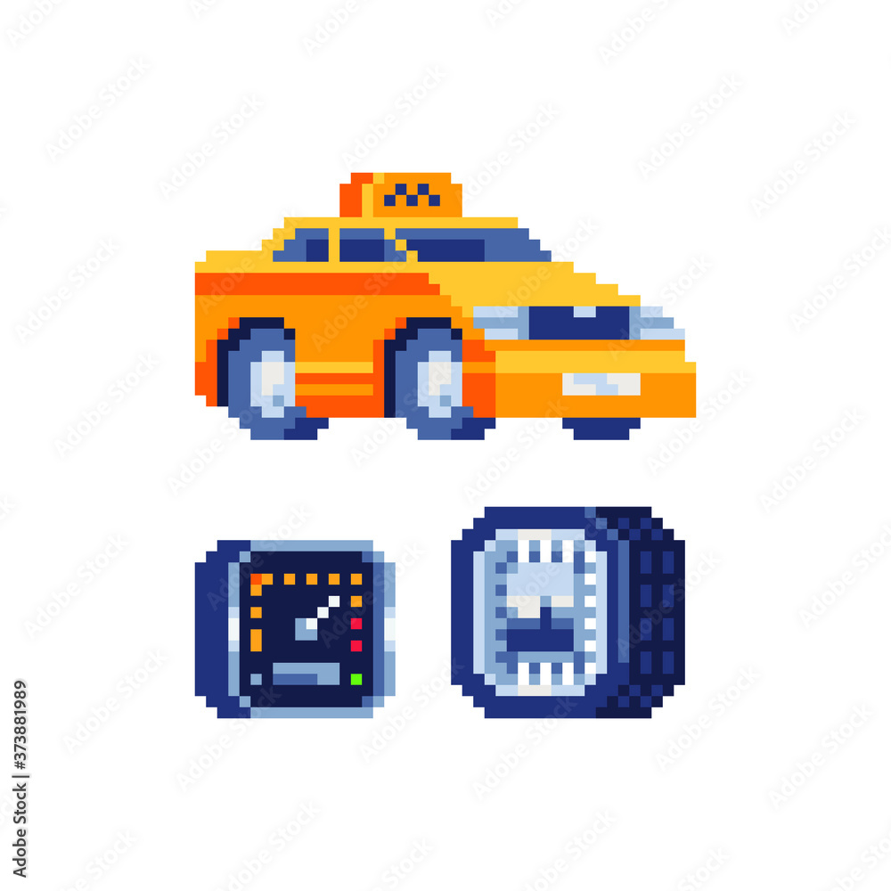 Vehicles taxi icon. Pixel art car flat style. Icon for websites, logo ...