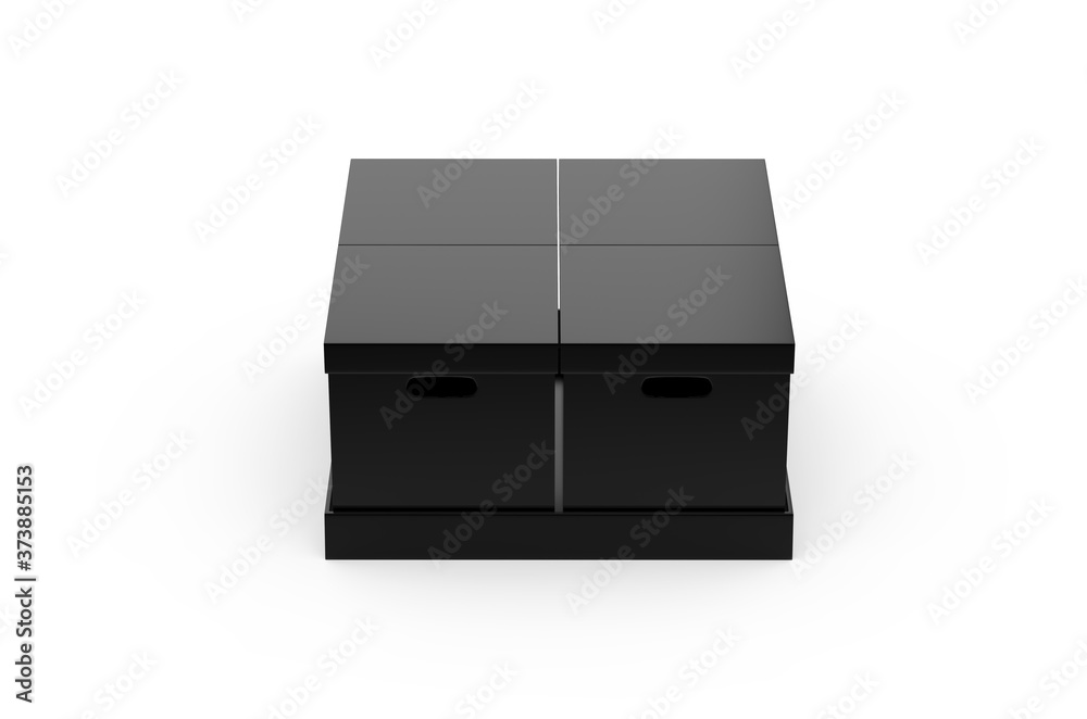 Four black cardboard boxes on paper palette, mockup template on ...