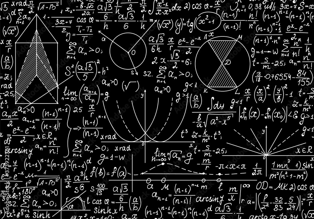 Math vector seamless background with handwritten scientific formulas ...