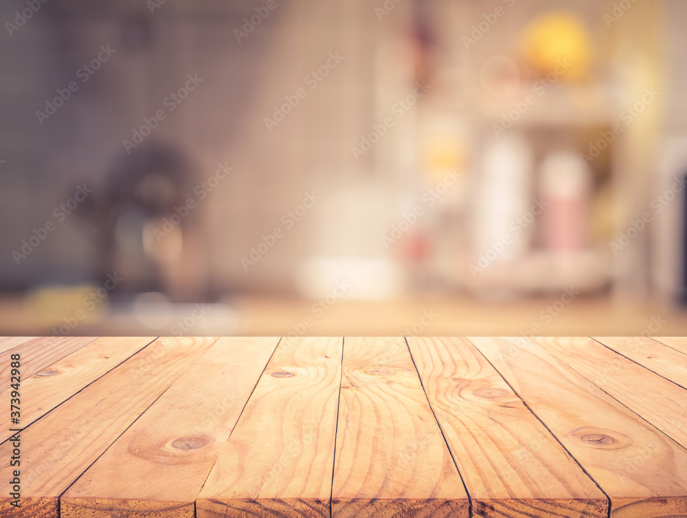 Wood texture table top (counter bar) with blur light gold bokeh in cafe ...