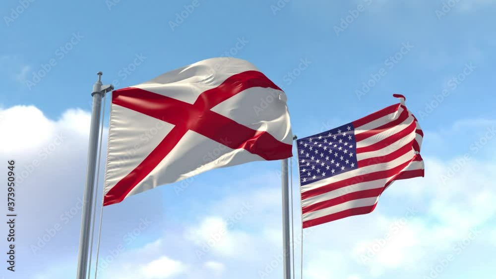 Vídeo do Stock: Alabama and USA Flags on a flagpole realistic wave on ...