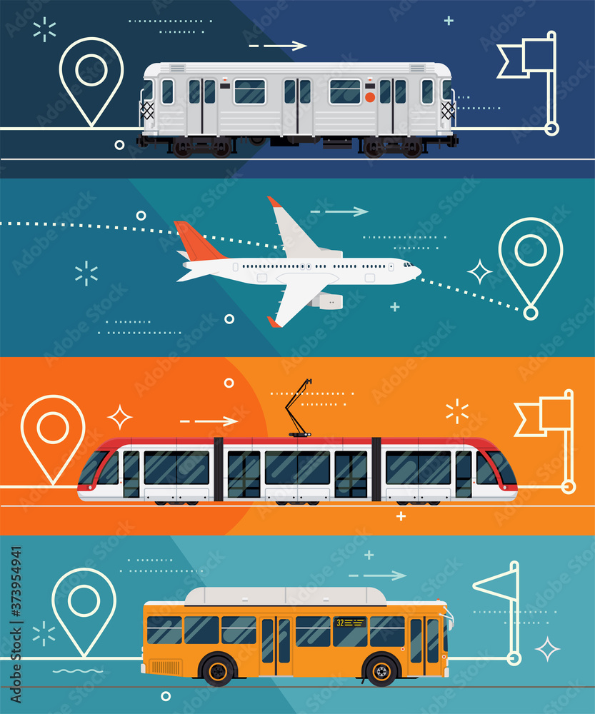 Set of horizontal banner templates on short and long distance transport ...