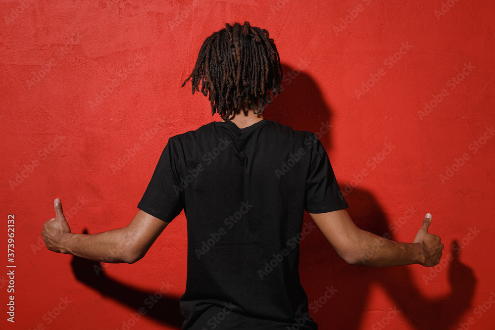 Back rear view of young african american man guy with dreadlocks 20s ...