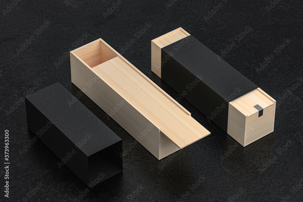 long wooden boxes with slider cover and additional black craft paper ...