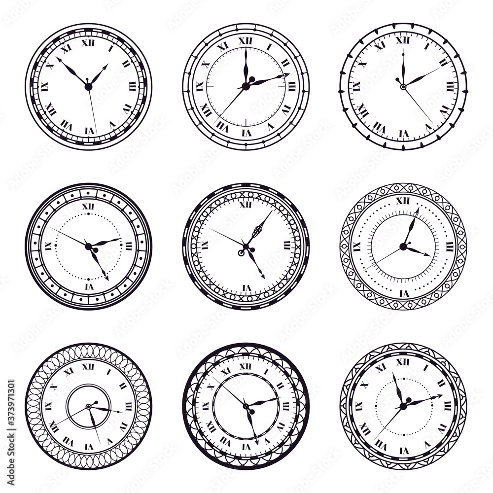 Ancient watch face. Vintage antique watches, antic 12 hours round clock ...