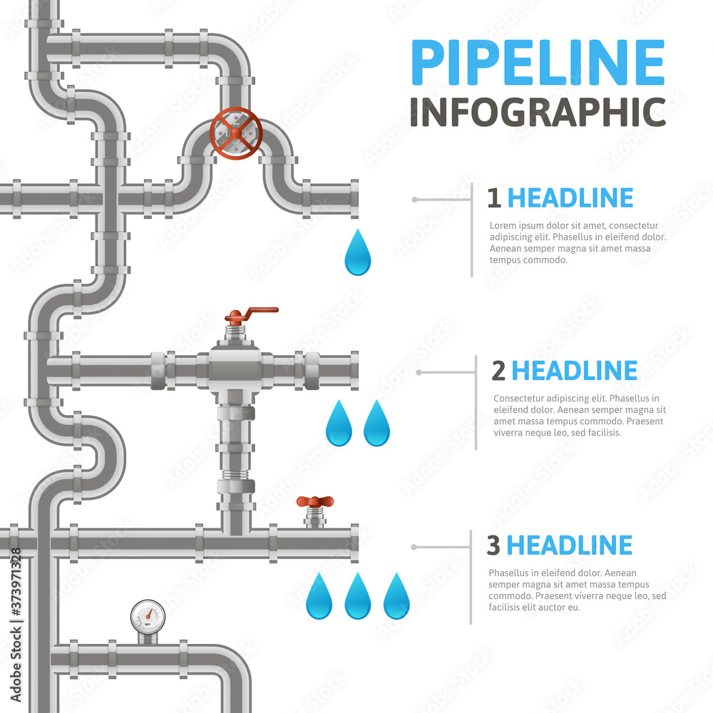 Water pipes infographic. Industry pipeline construction business ...