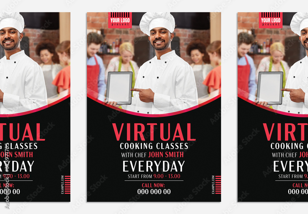 Virtual Cooking Classes Poster Layout Stock Template | Adobe Stock