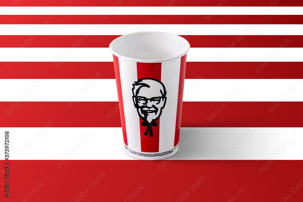 BANGKOK, THAILAND - August 24, 2020: KFC fried chicken bucket on red ...