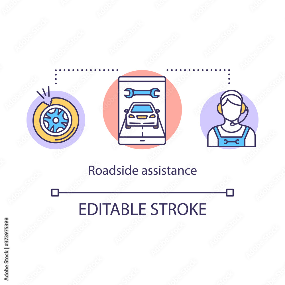 Roadside assistance concept icon. Mechanical failure help idea thin ...