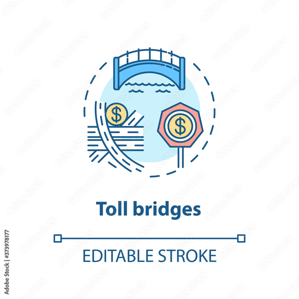 Toll bridges concept icon. Traffic congestion reducing idea thin line ...