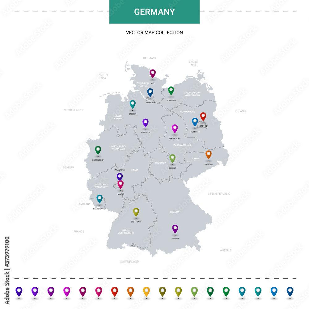 Germany map with location pointer marks. Infographic vector template ...