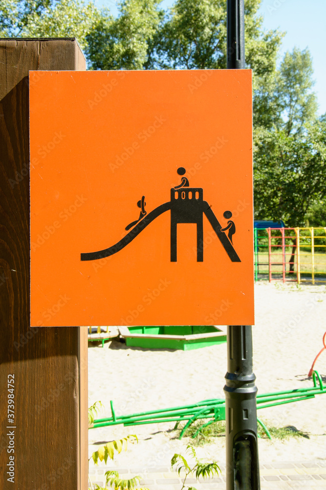 Road sign for people in the park, Information plate for lowering the ...